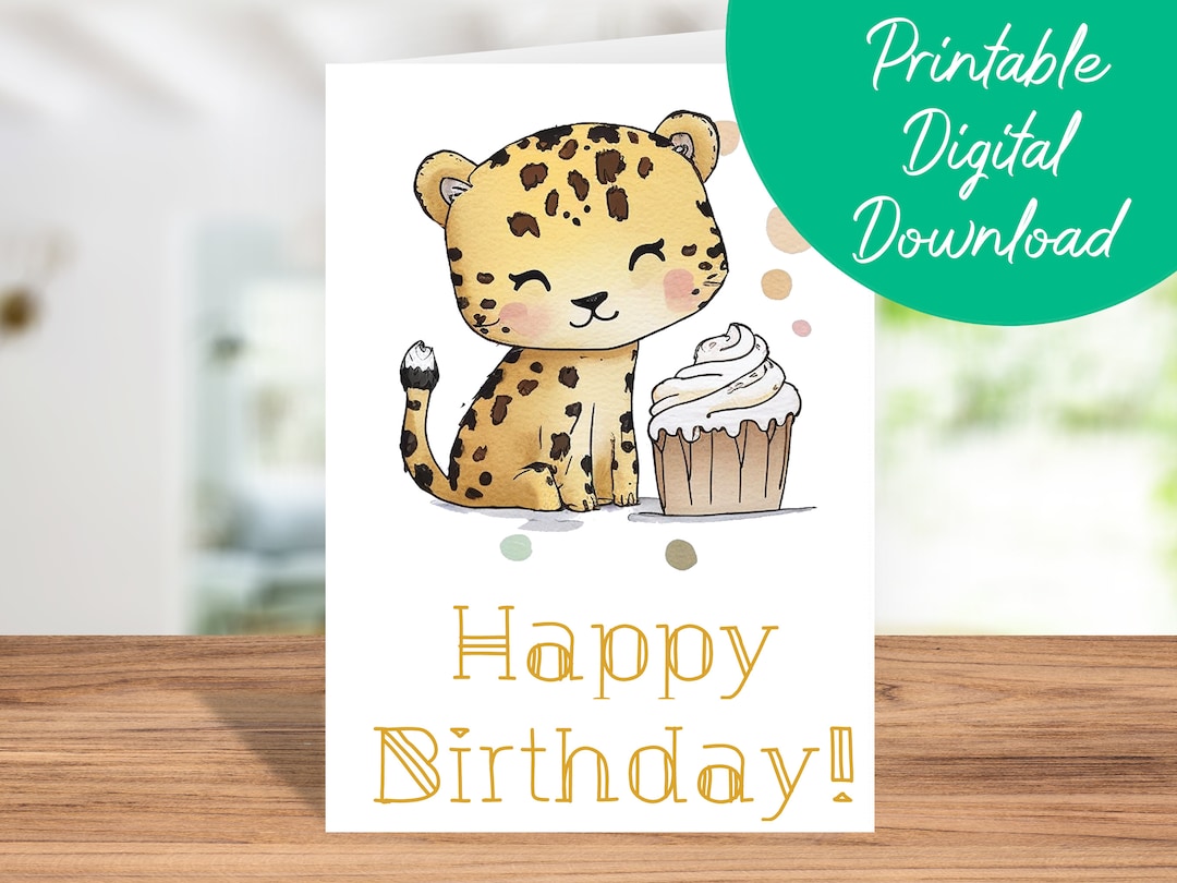 Cheetah/leopard Birthday Card | Instant Download, Kids Birthday Card ...