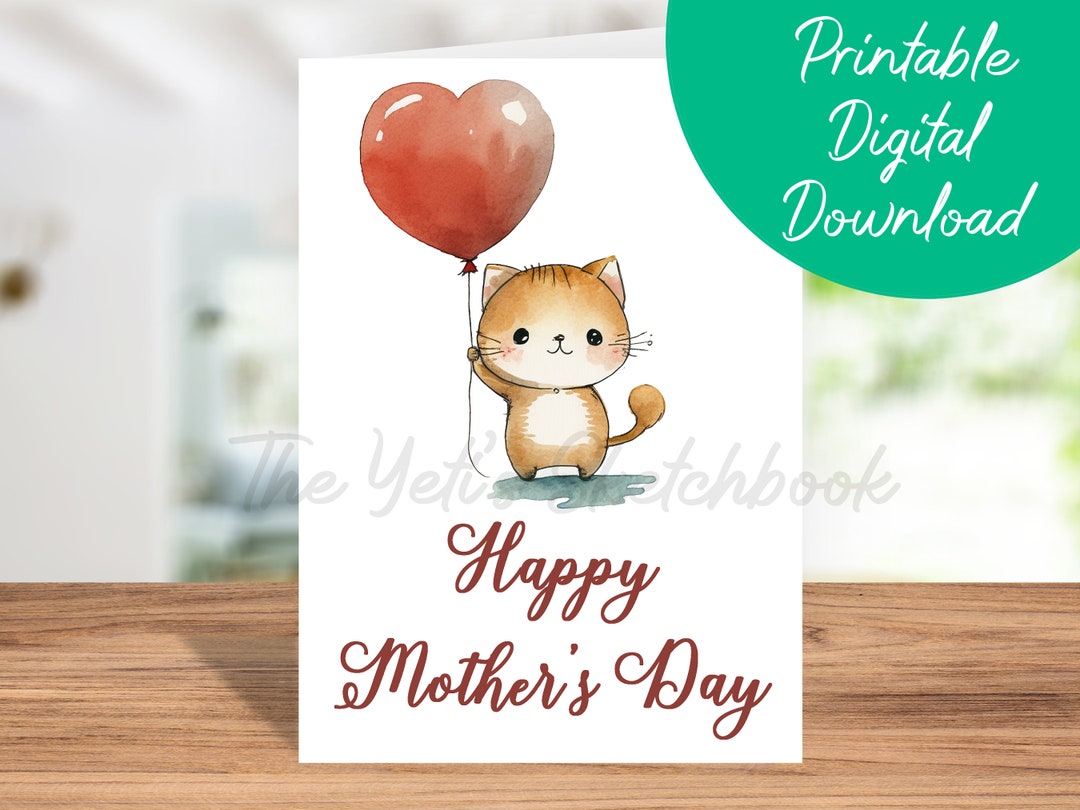 Kitten Mother's Day Card | Printable Instant Download, Cat Mom ...
