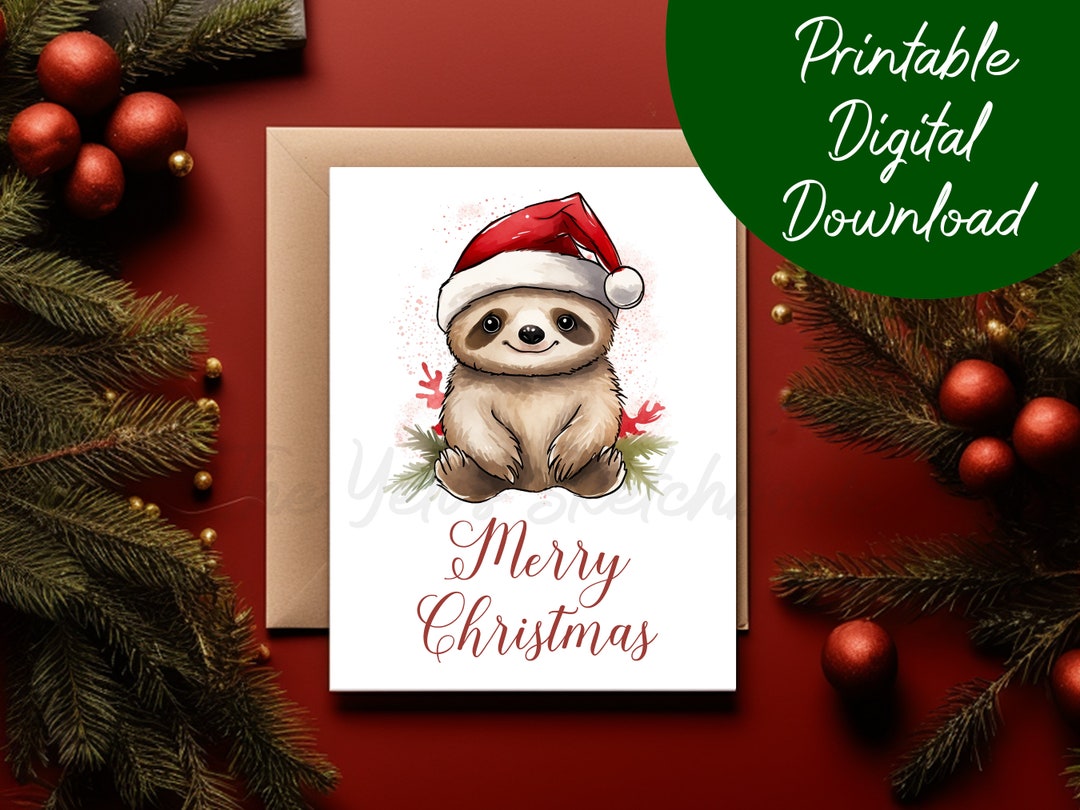 Sloth Christmas Card Printable Digital Download | Cute Sloth Printable ...