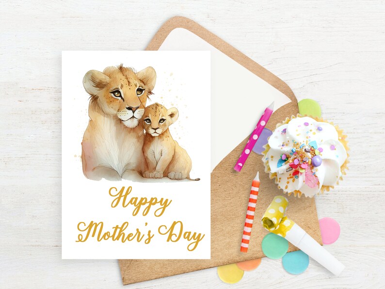 Lion & Cub Mother's Day Card Printable Instant Download, Lion Mom ...
