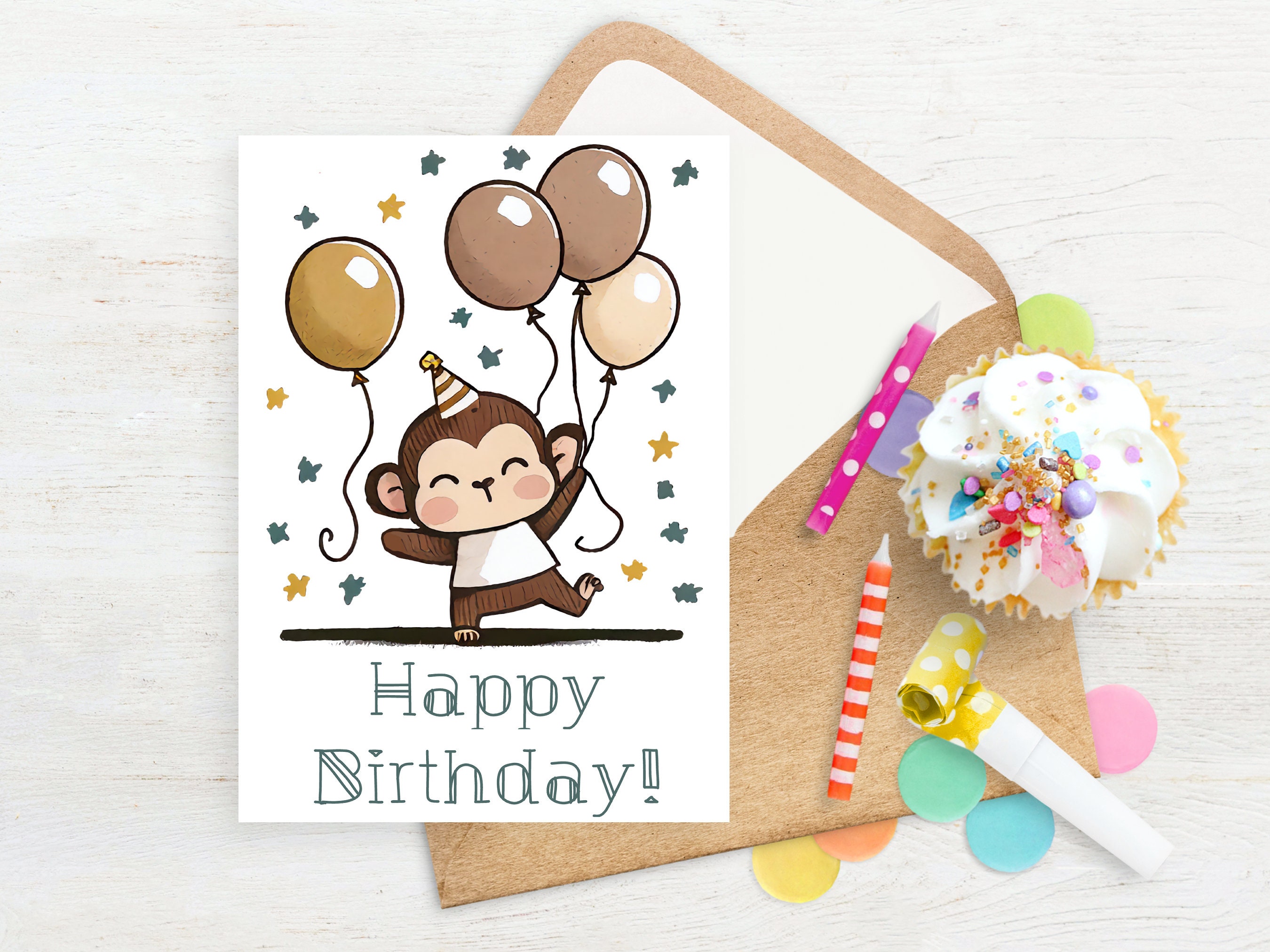 Monkey Birthday Card | Instant Download, Kids Birthday Card, Printable ...