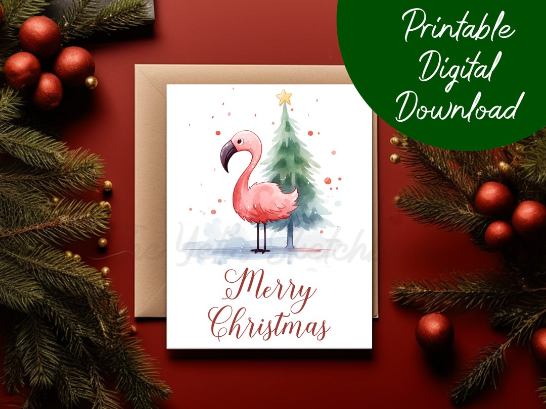 Flamingo Christmas Card Printable Digital Download | Cute Printable ...