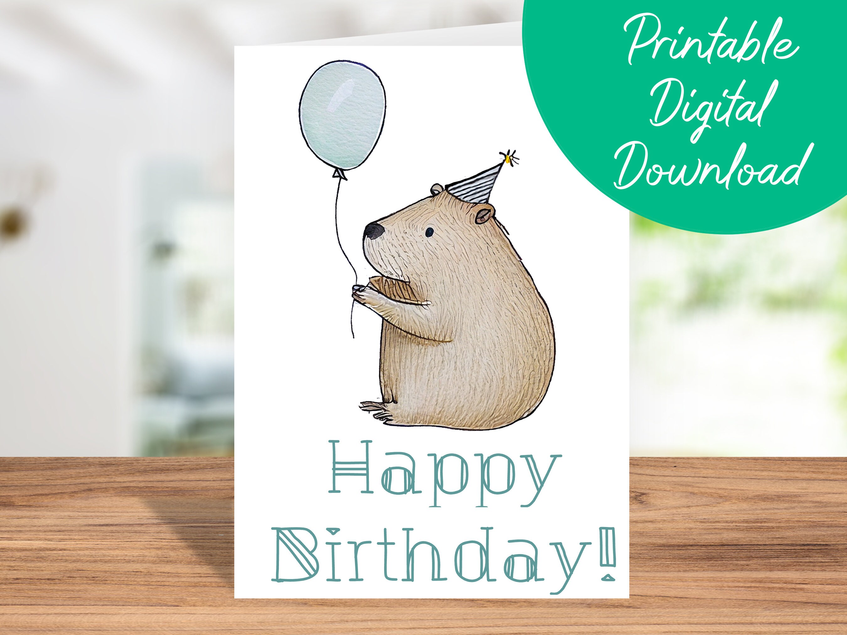 Capybara Birthday Card | Instant Download, Kids Birthday Card, Capybara ...