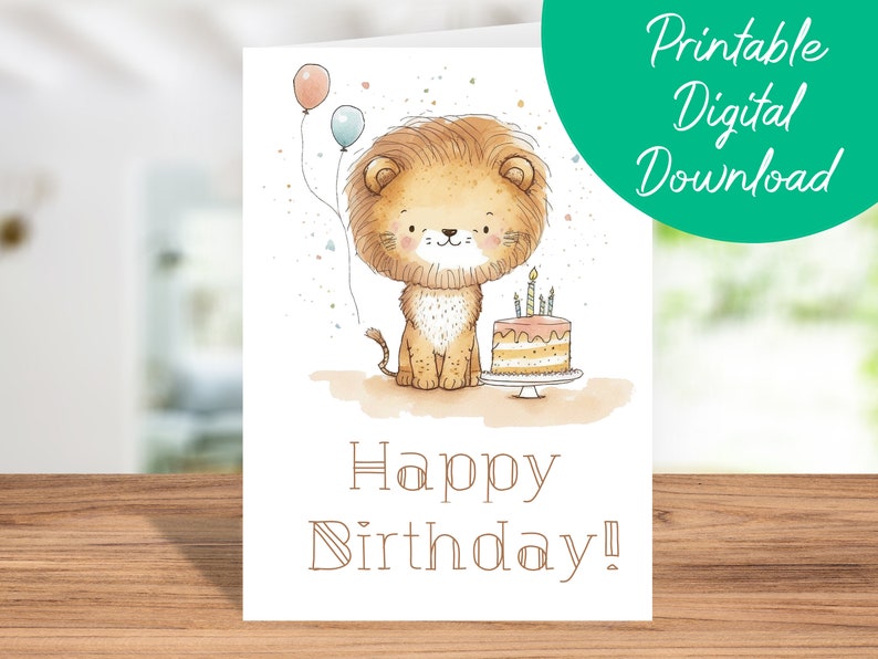 Lion Birthday Card | Instant Download, Printable Kid's Birthday Card ...