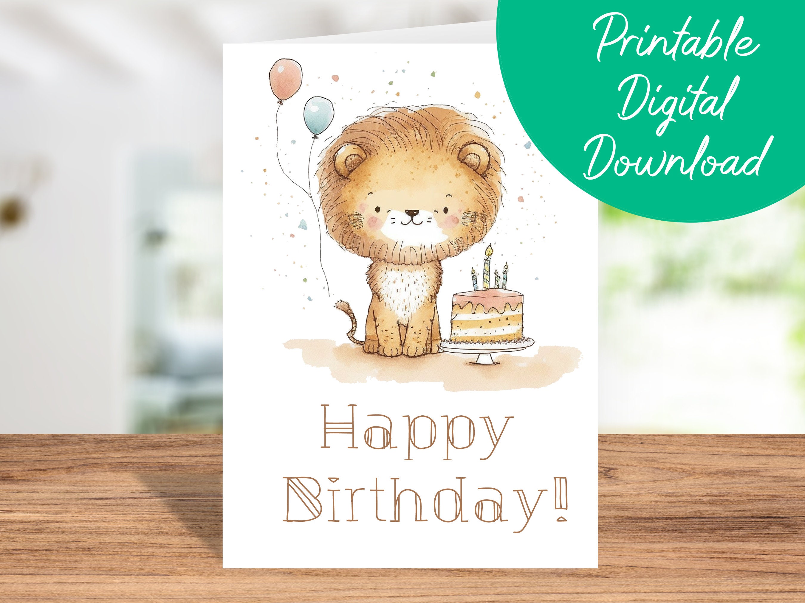 Lion Birthday Card | Instant Download, Printable Kid's Birthday Card ...