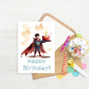 Super Hero Birthday Card Instant Download, Kids Birthday Card ...