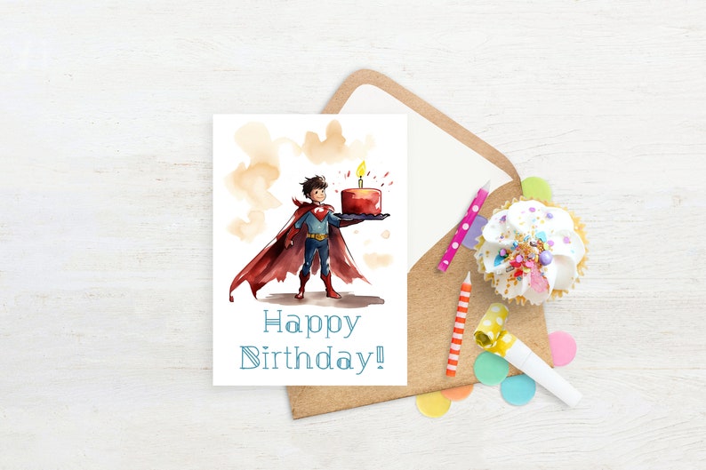 Super Hero Birthday Card Instant Download, Kids Birthday Card ...