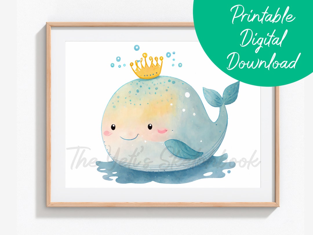 Whale Princess Watercolor Wall Art | Cute Nursery Watercolor, Little ...