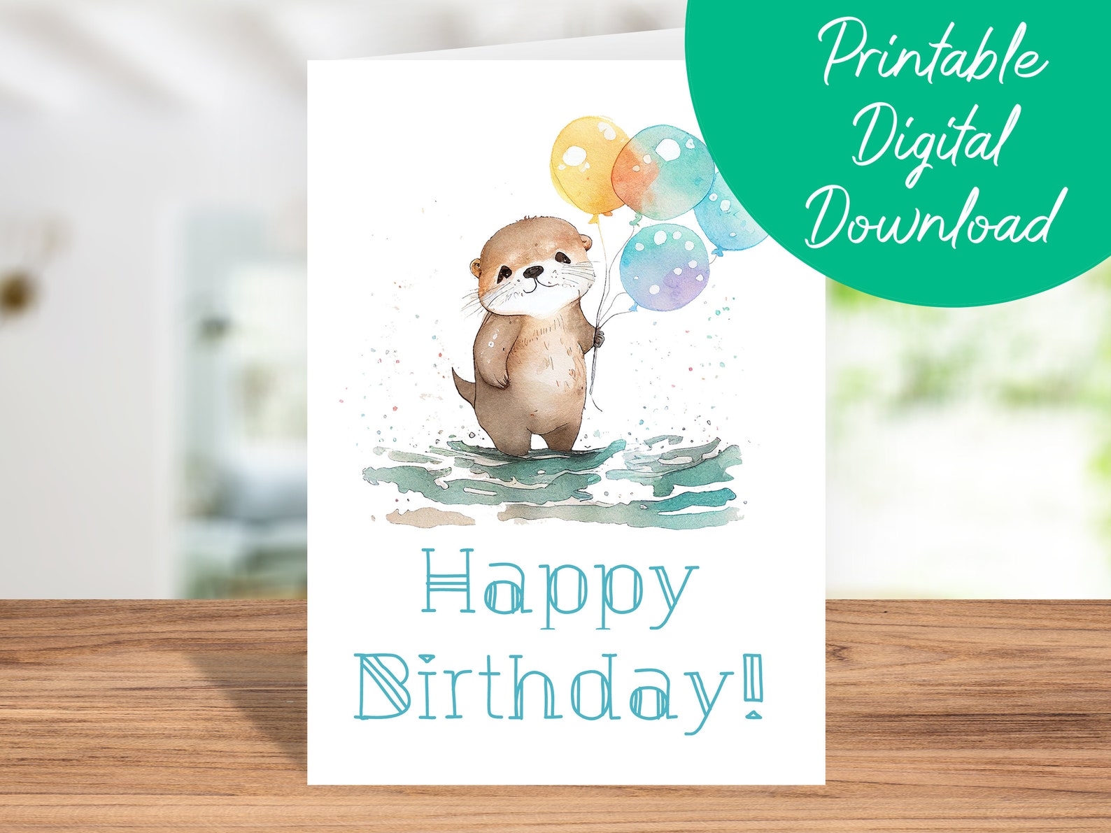 Otter Birthday Card | Instant Download, Kids Birthday Card, Printable ...