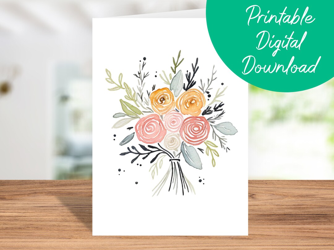 Bouquet Blank Inside Card Instant Download, Flower Printable 5x7 Last ...