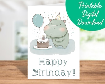 Hippo- Birthday Card - Etsy