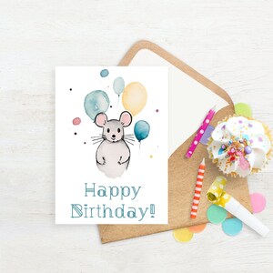Mouse Birthday Card | Instant Download, Kids Birthday Card, Printable ...