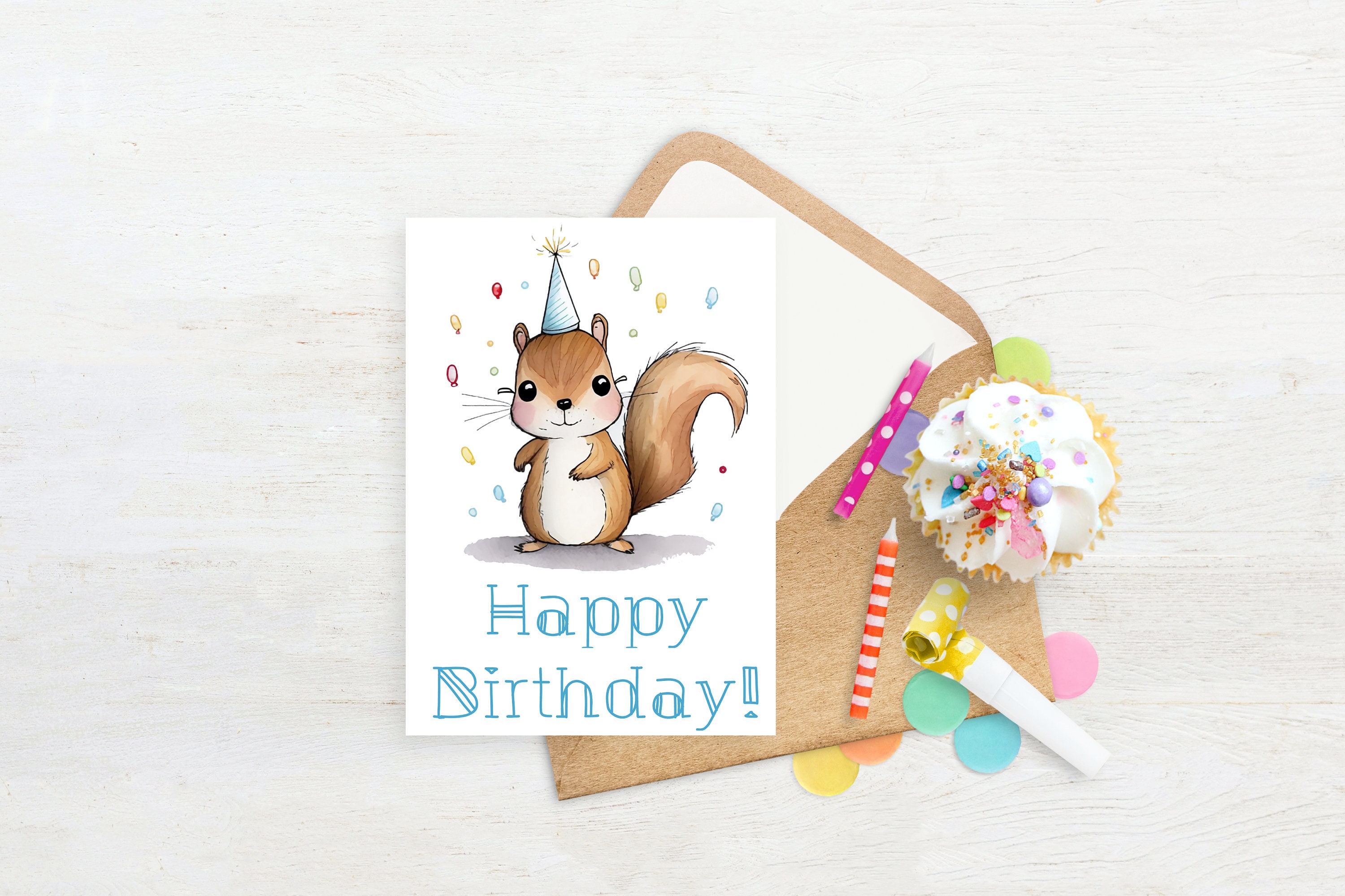 Squirrel Birthday Card | Instant Download, Kids Birthday Card, Squirrel ...