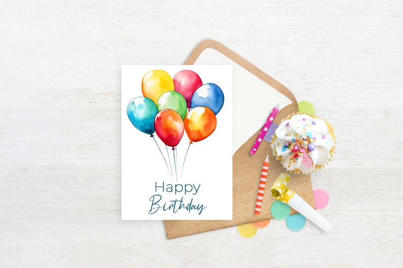 Birthday Card With Balloons - Printable Instant Download | Kids ...