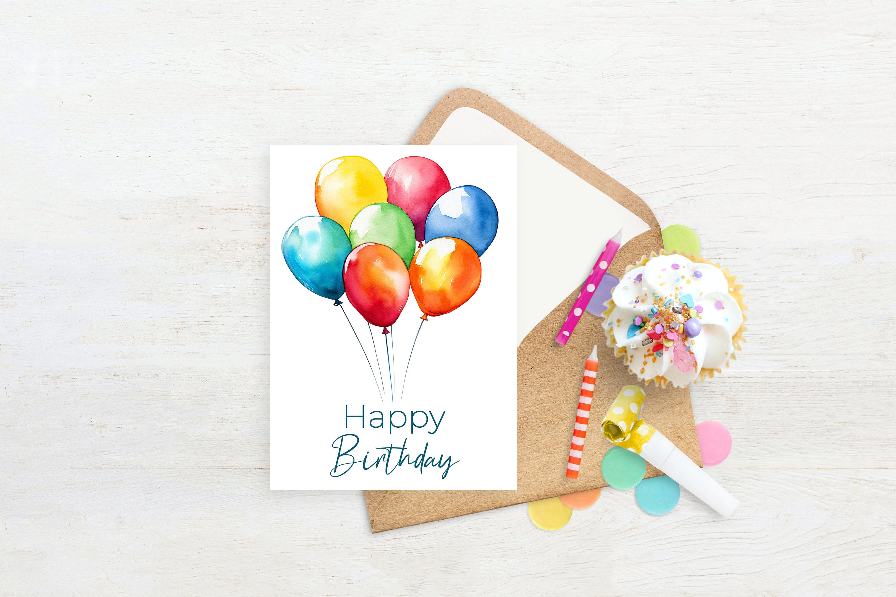 Birthday Card With Balloons Printable Instant Download Kids Birthday ...