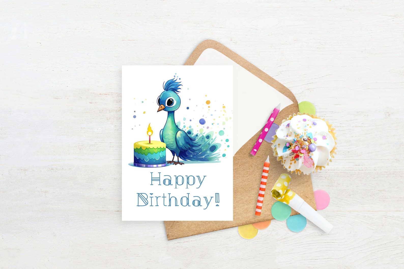 Peacock Birthday Card Instant Download Kids Birthday, Printable 5x7 ...