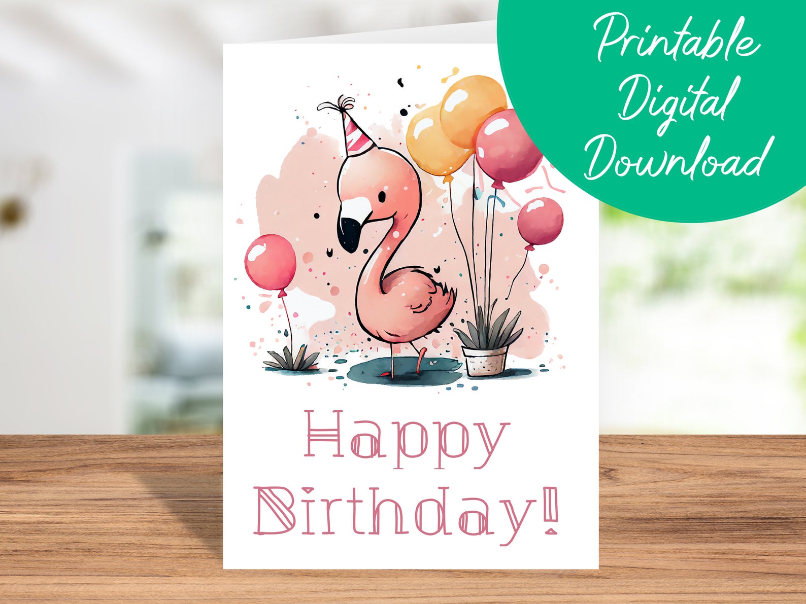 Flamingo Birthday Card | Instant Download, Kids Birthday Card ...