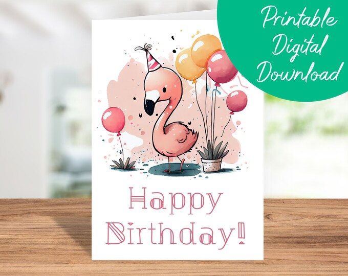 Pink Flamingo Birthday Card: Printable 5x7 Digital Download - Etsy Canada
