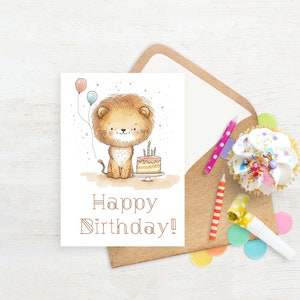 Lion Birthday Card | Instant Download, Printable Kid's Birthday Card ...