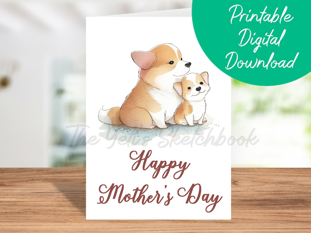 Dog and Puppy Mother's Day Card | Printable Instant Download, Dog Mom ...