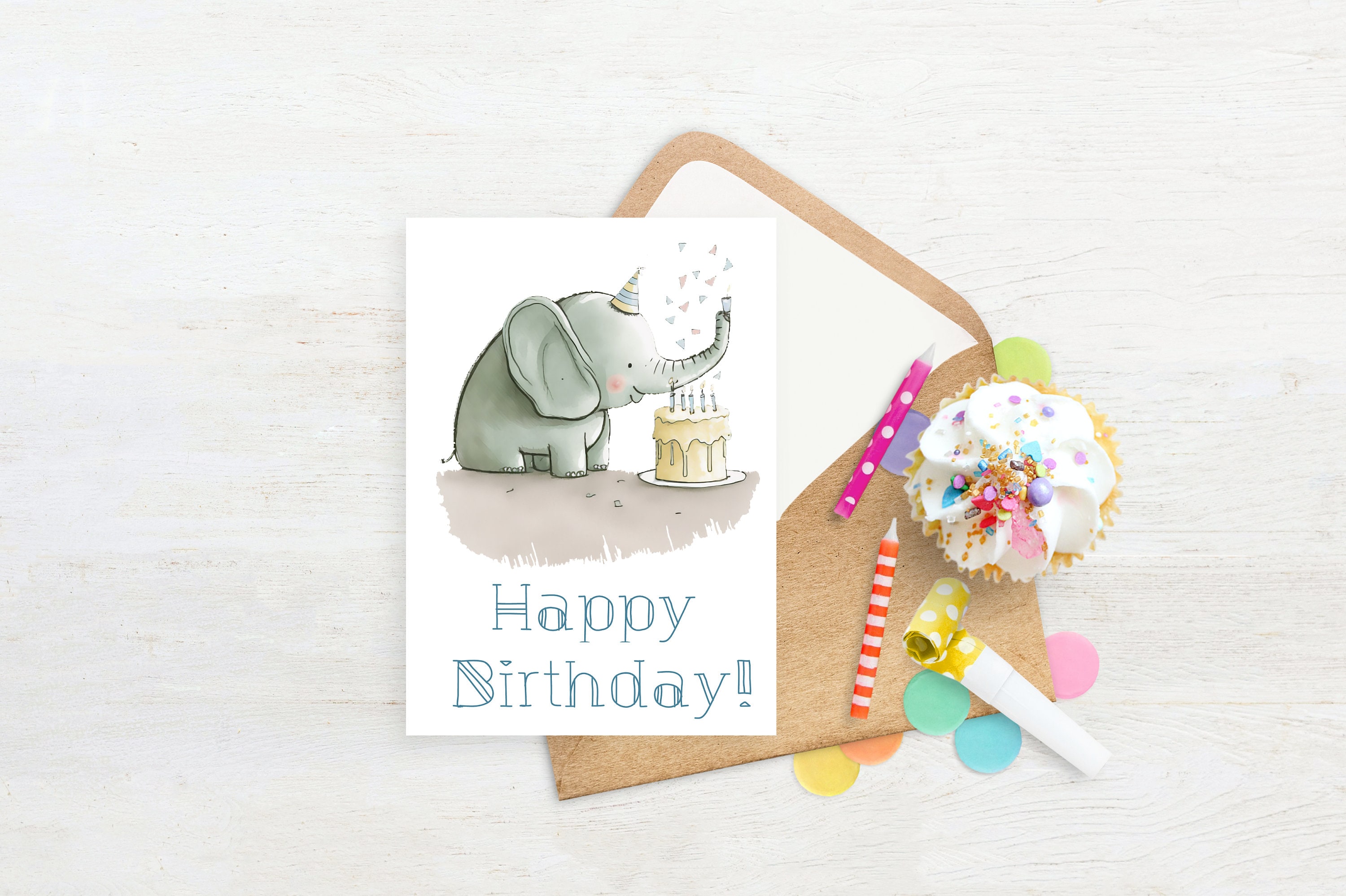 Elephant Birthday Card | Instant Download, Printable Kid's Birthday ...