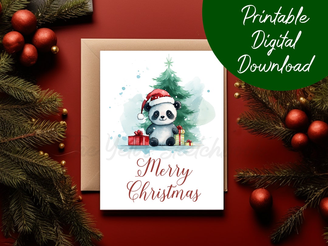 Panda Christmas Card Printable Digital Download | Cute Panda Printable ...