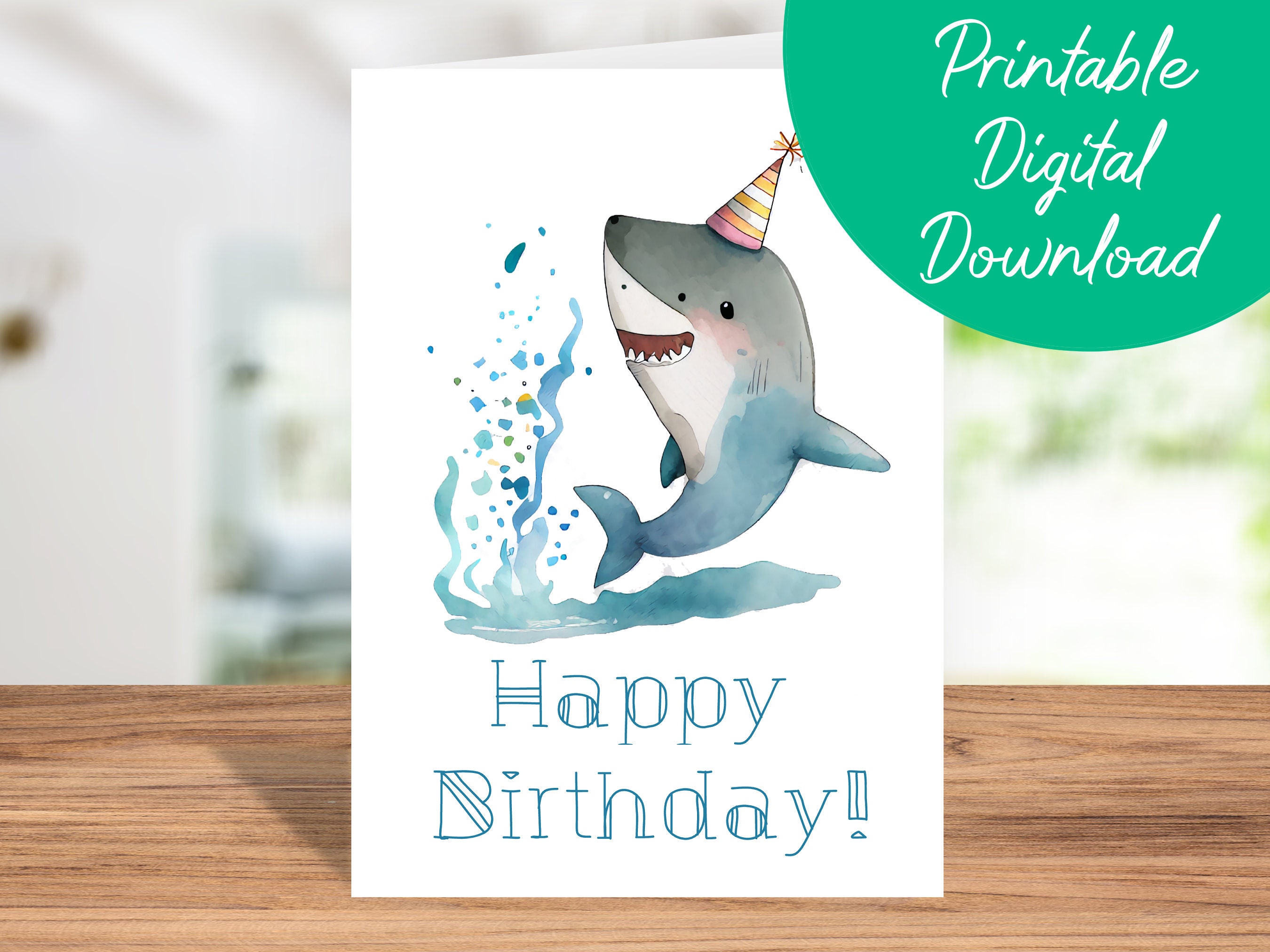 Shark Birthday Card | Instant Download, Kids Birthday Card, Printable ...