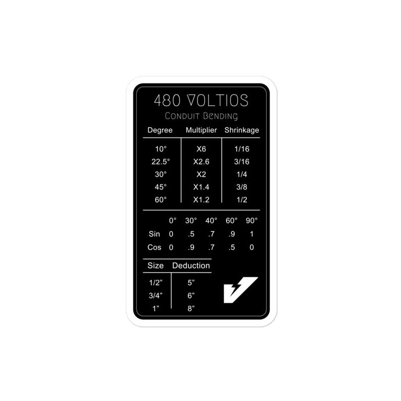 Electrician Conduit Bender Sticker Chart, Hard Hat Sticker, Tool Box ...