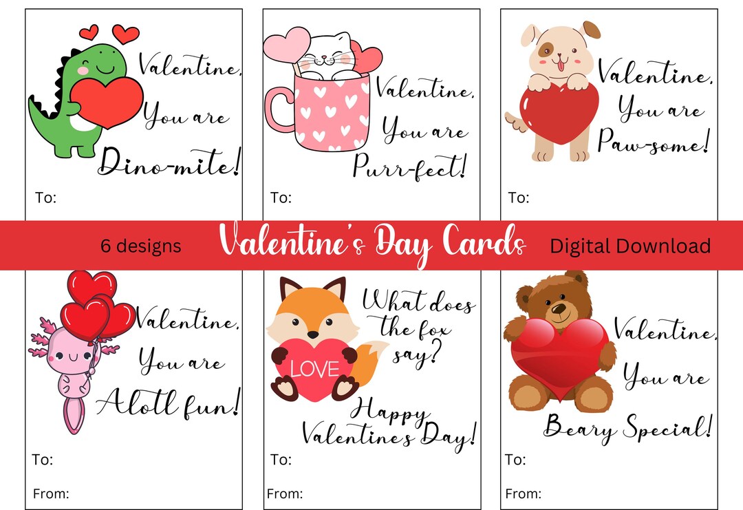 Valentine's Day Card - Digital Download - Animal Valentine's Day Cards ...
