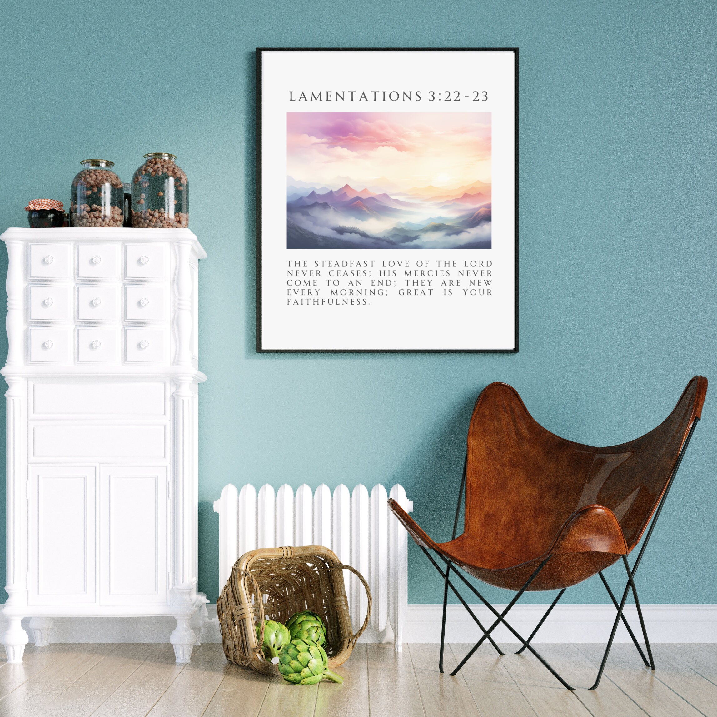 Printable Lamentations 3:22-23 Digital Art Mountain Sunrise Watercolor ...