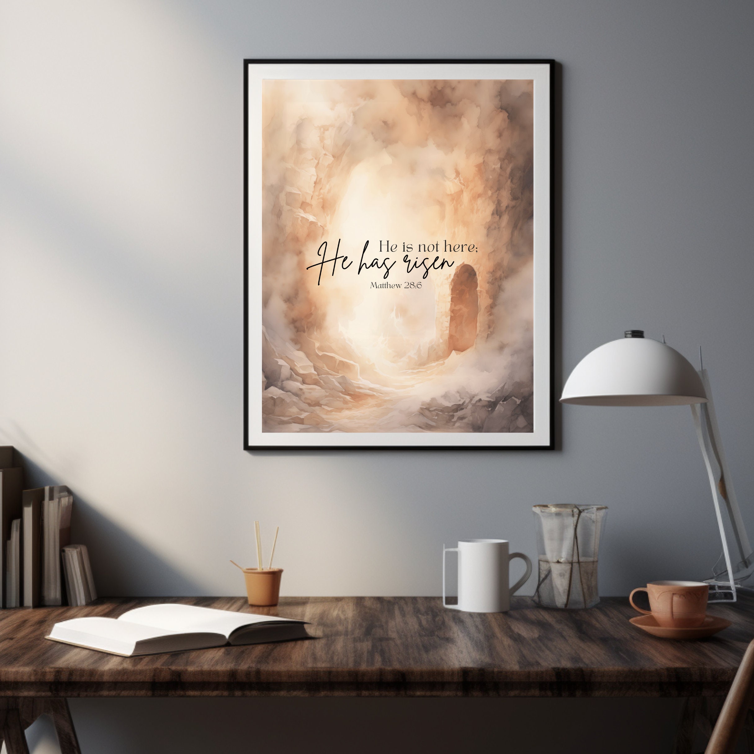 Matthew 28:6 He is Risen Watercolor Digital Printable Art Easter ...