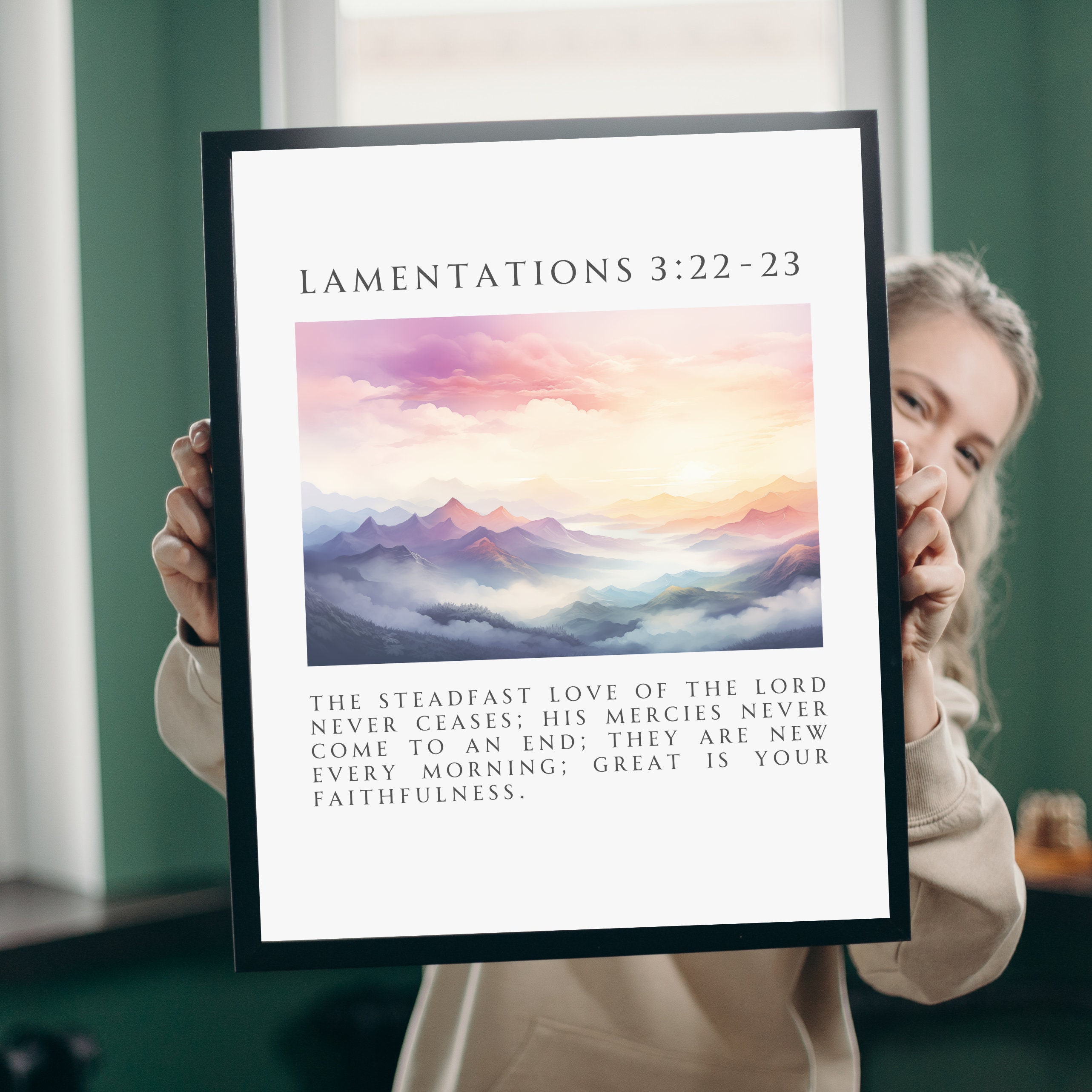 Printable Lamentations 3:22-23 Digital Art Mountain Sunrise Watercolor ...