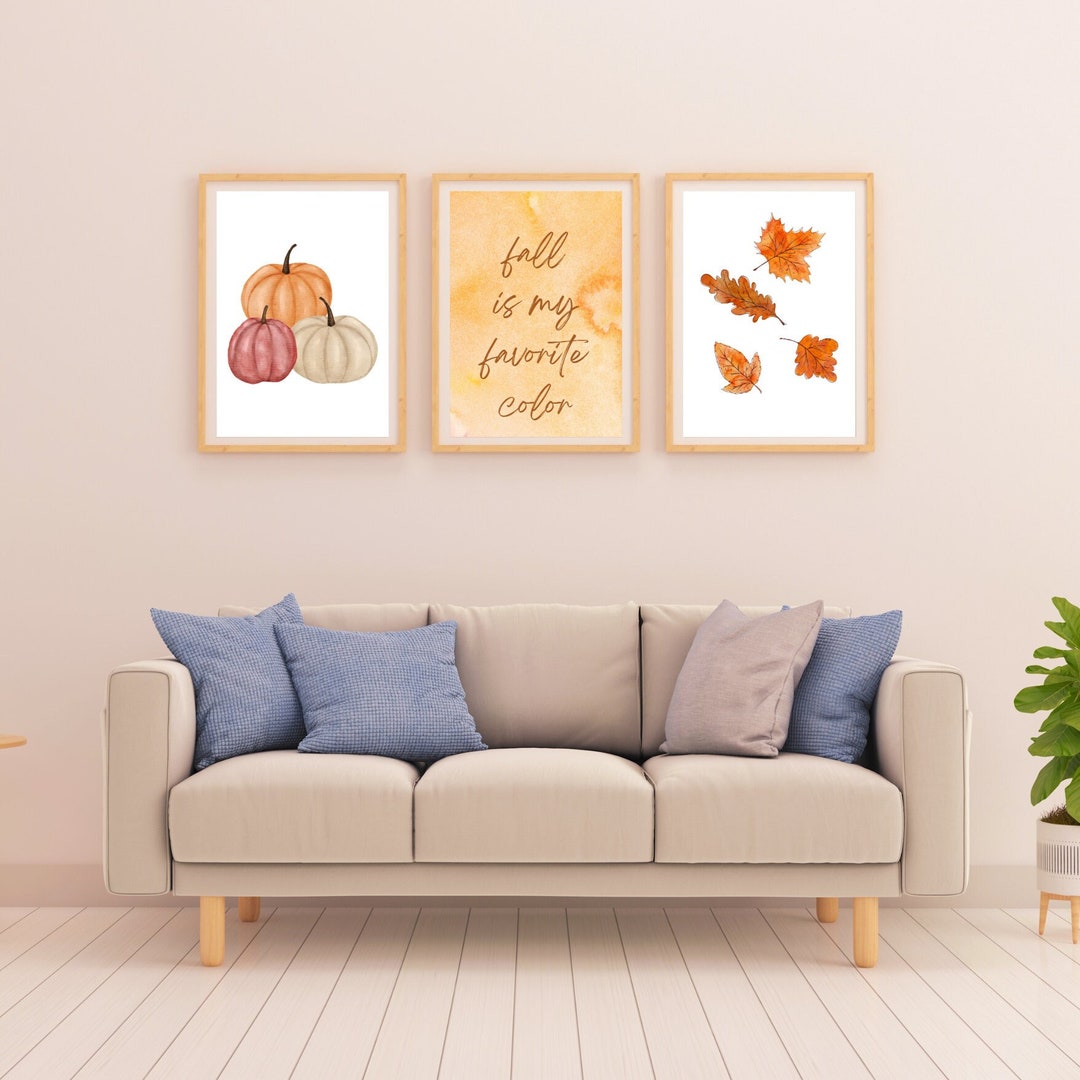 Rustic Fall Foliage Art, Autumn Leaves and Pumpkins Print, Printable ...