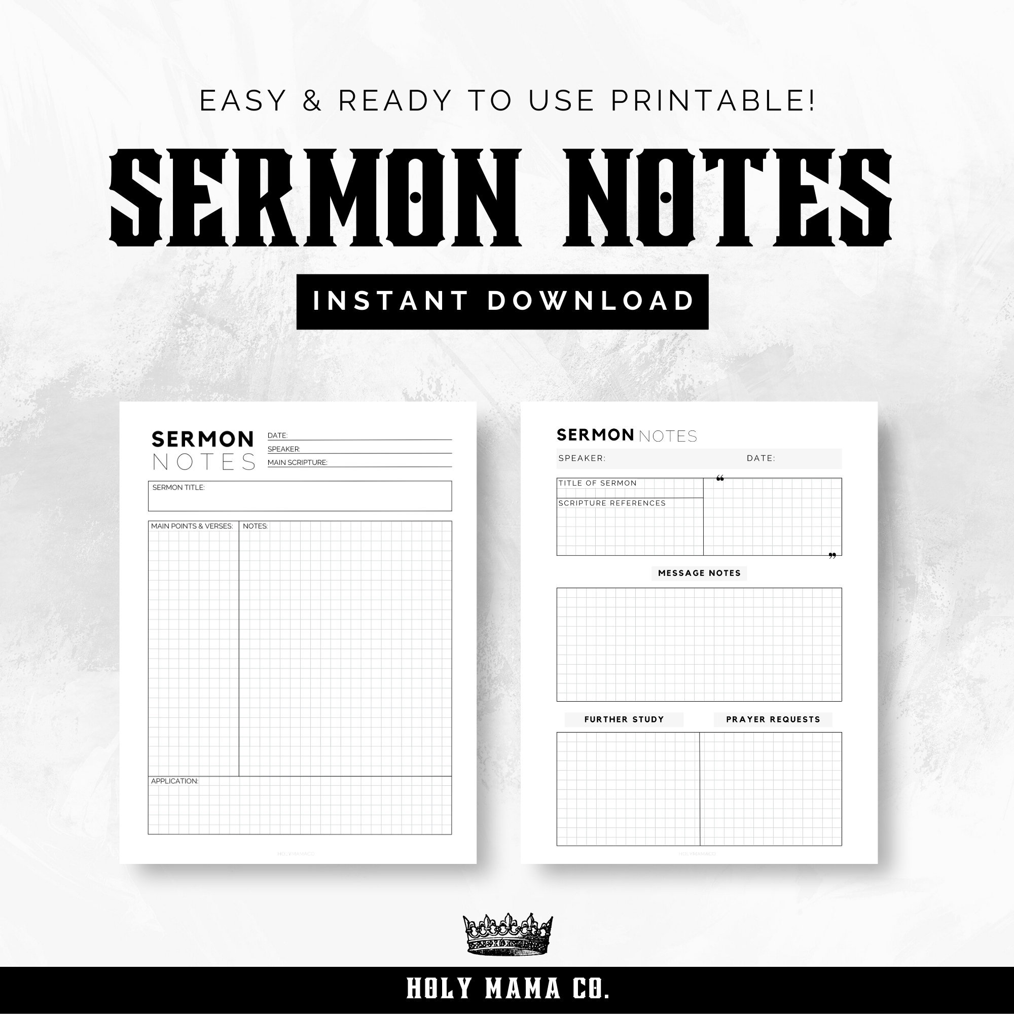 Minimal Sermon Notes, Grid Printable Sermon Notes, Minimal Church Notes ...