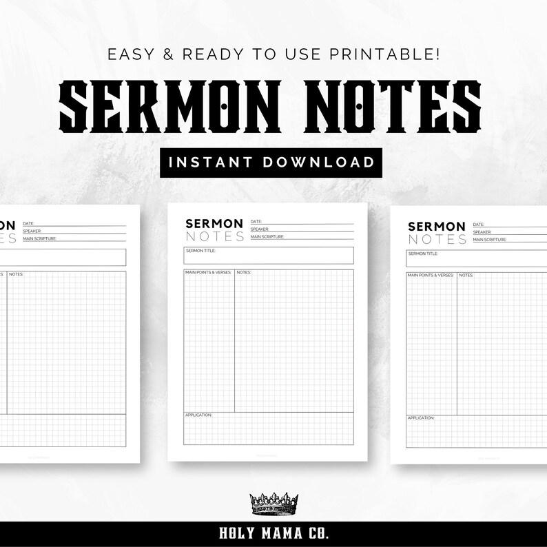 Minimal Sermon Notes, Grid Printable Sermon Notes, Minimal Church Notes ...