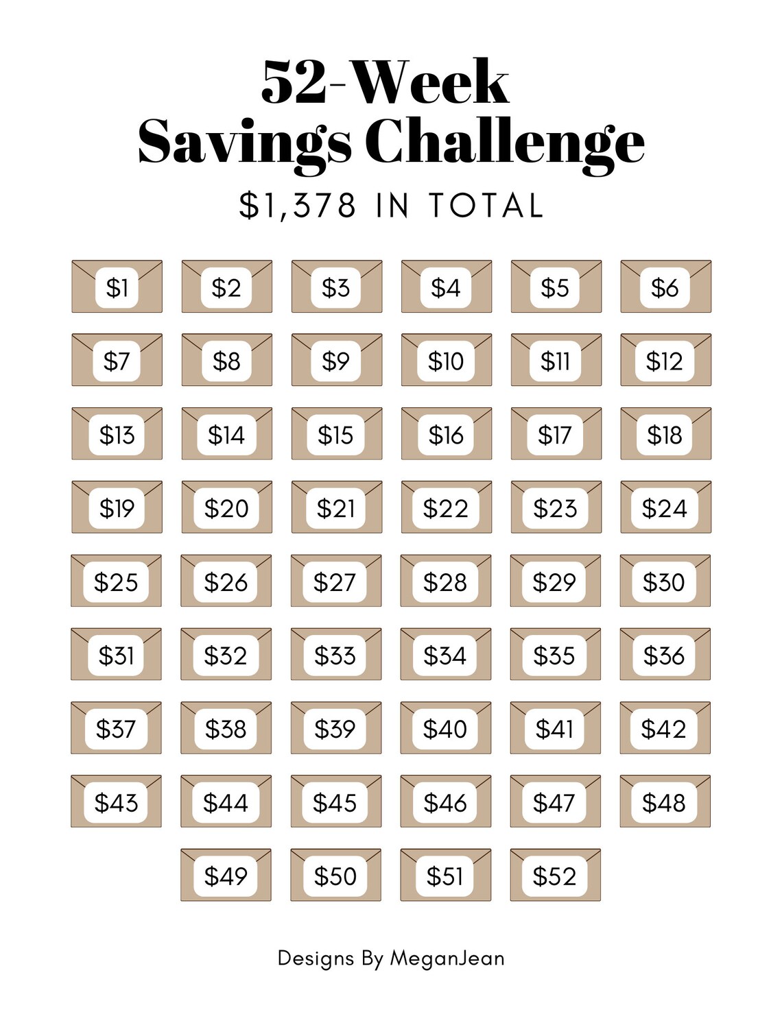 52-week Savings Challenge Printable, Money Saver, Savings Tracker ...
