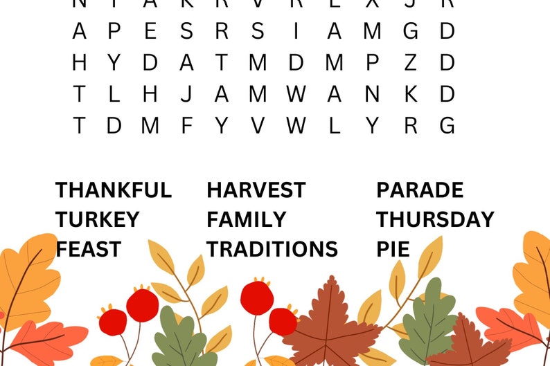 Thanksgiving Word Search - Instant Download - Etsy