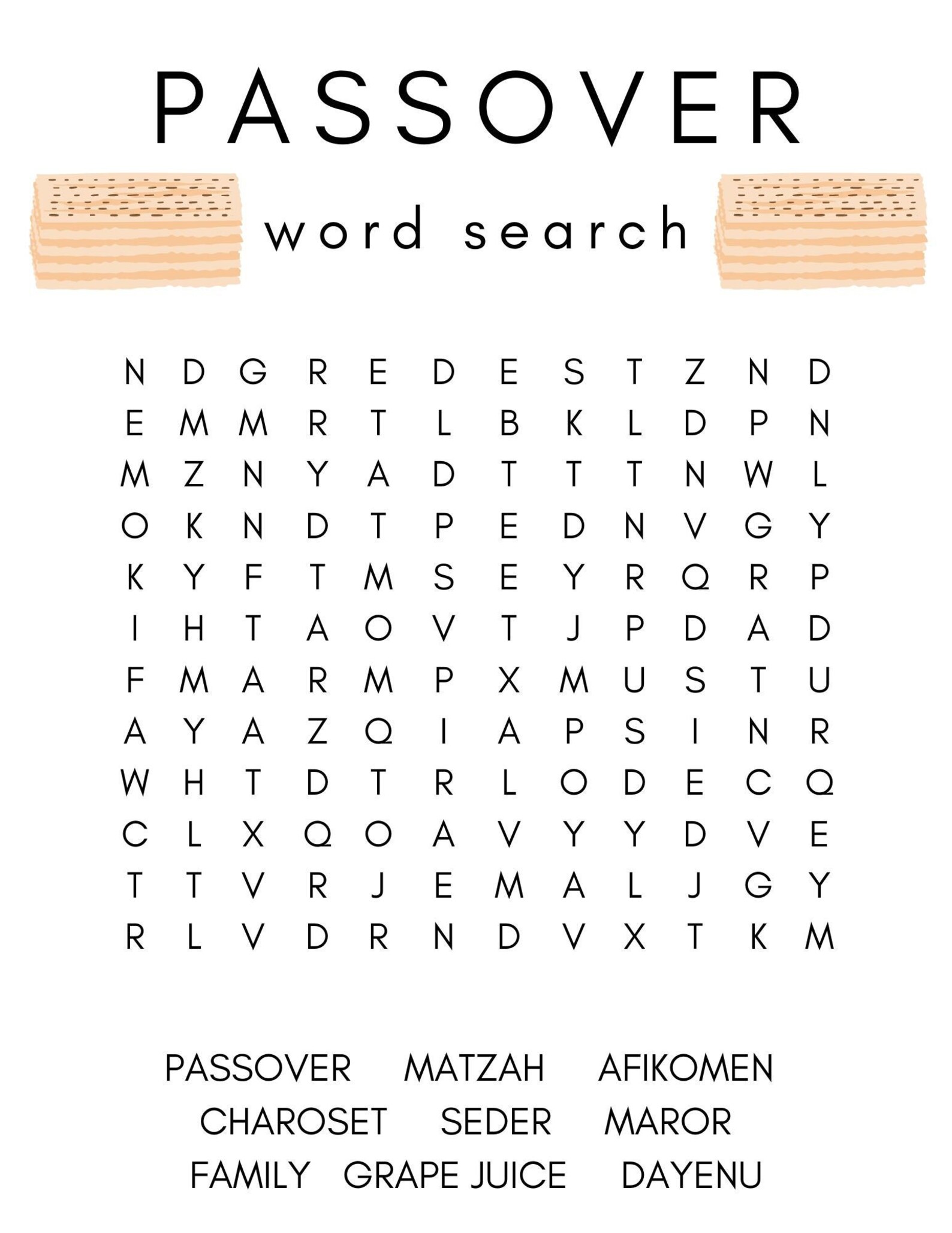 Passover Word Search - Instant Download - Etsy