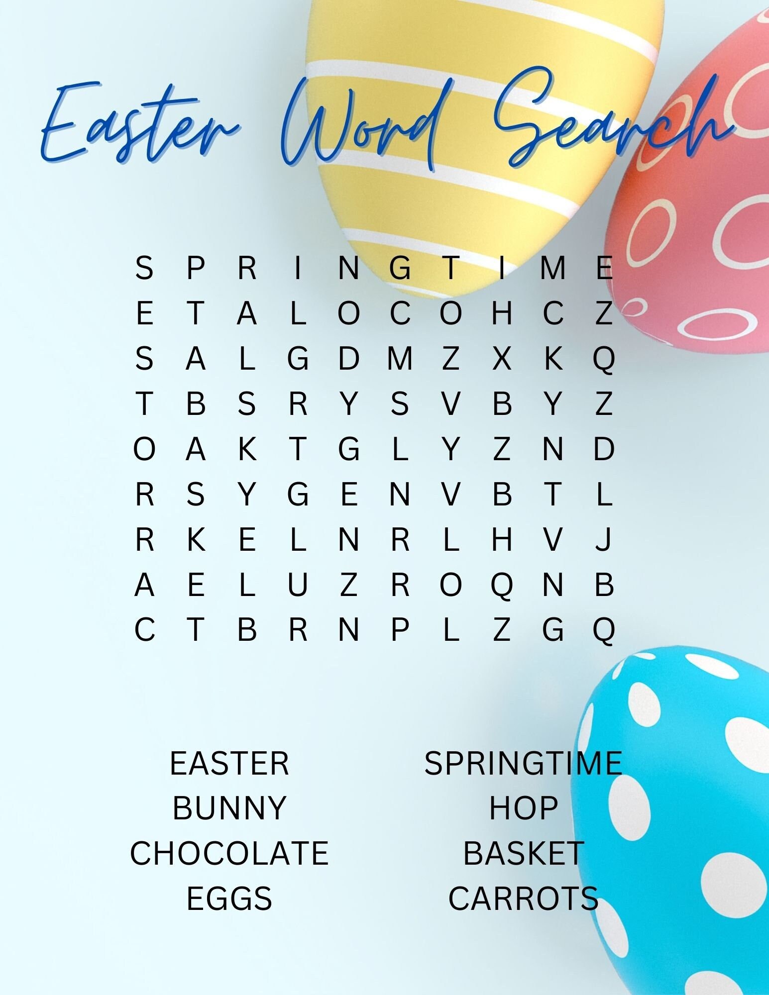 Easter Word Search - Instant Download - Etsy