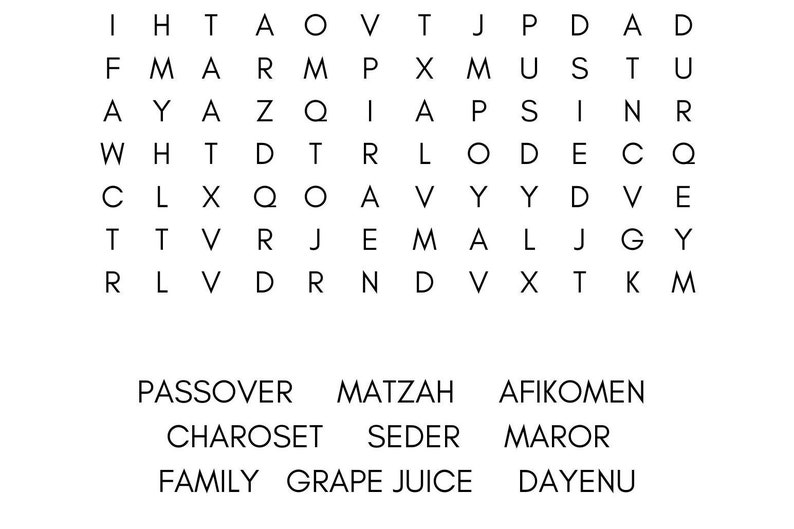 Passover Word Search - Instant Download - Etsy