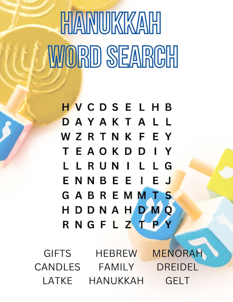 Hanukkah Word Search - Instant Download - Etsy