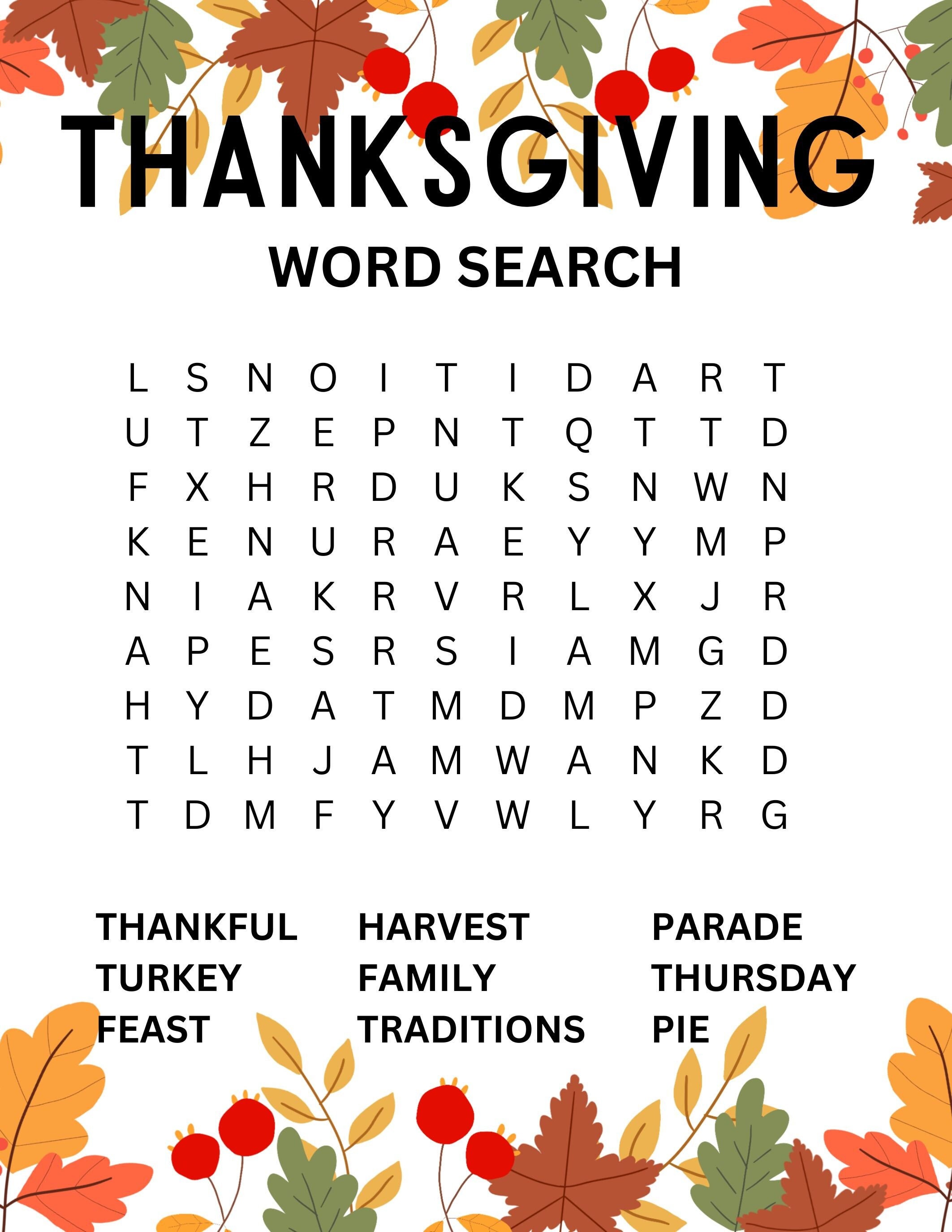 Thanksgiving Word Search - Instant Download - Etsy