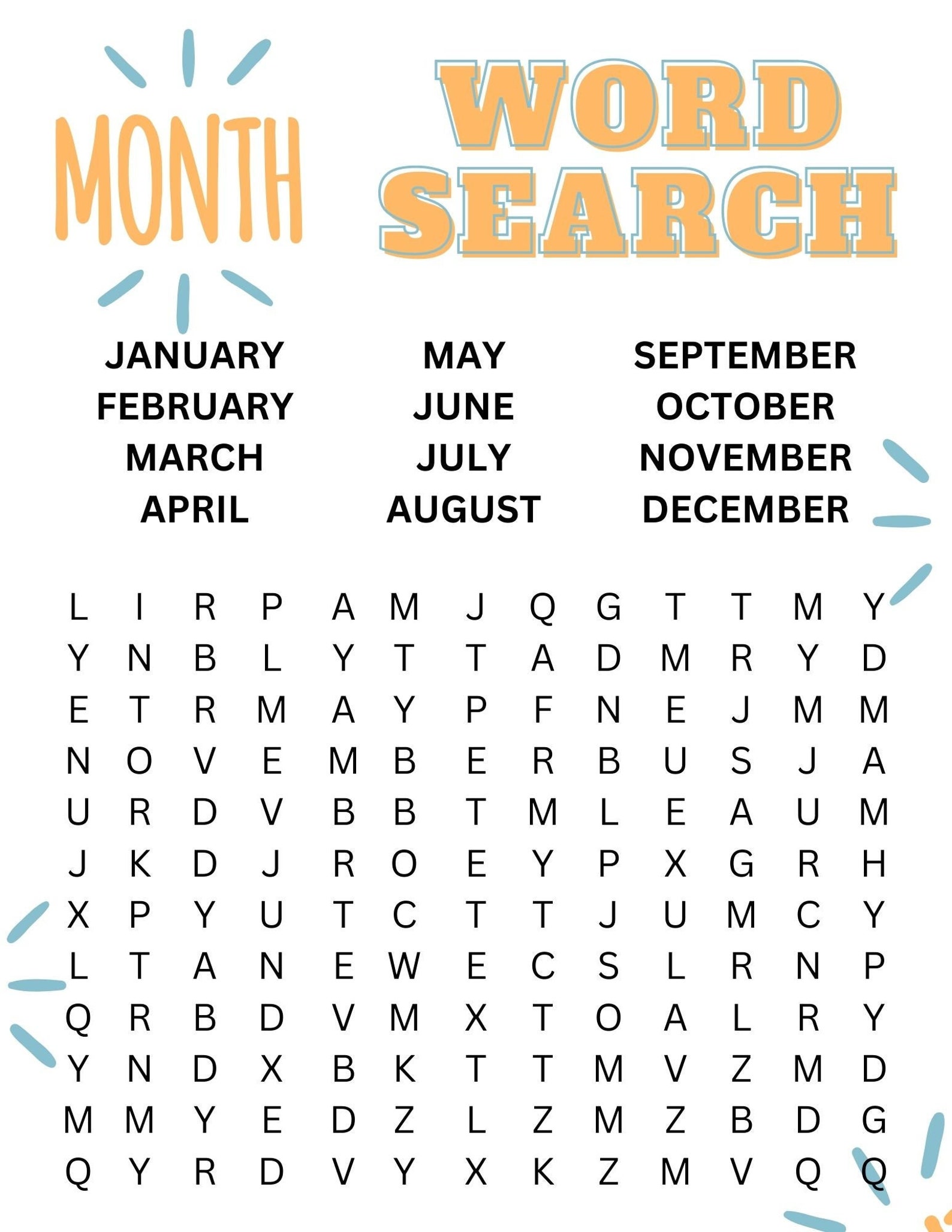 Month Word Search - Instant Download - Etsy
