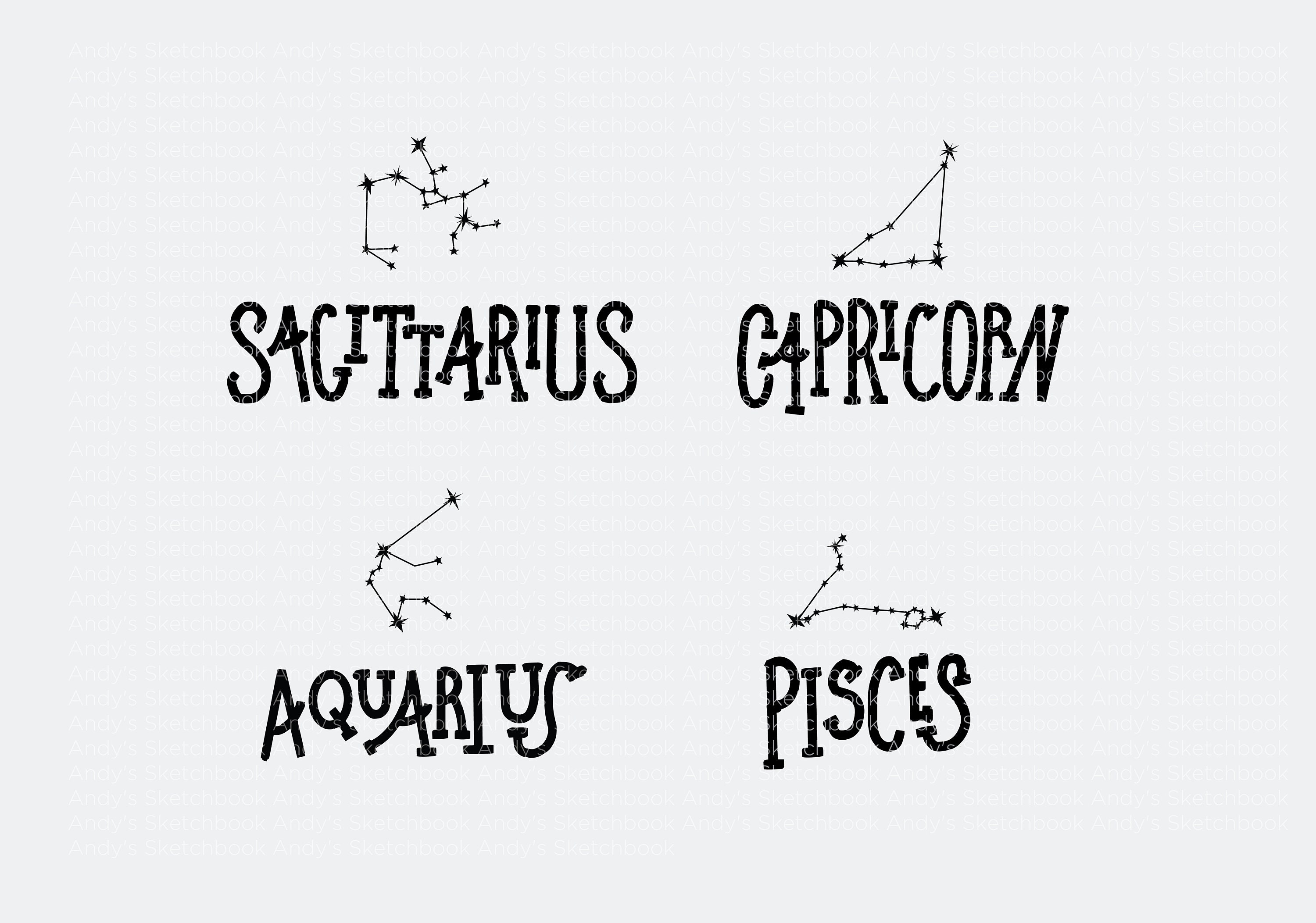 Astrological Signs Svg Bundle, Hand Drawn, Midcentury Modern Font, for ...