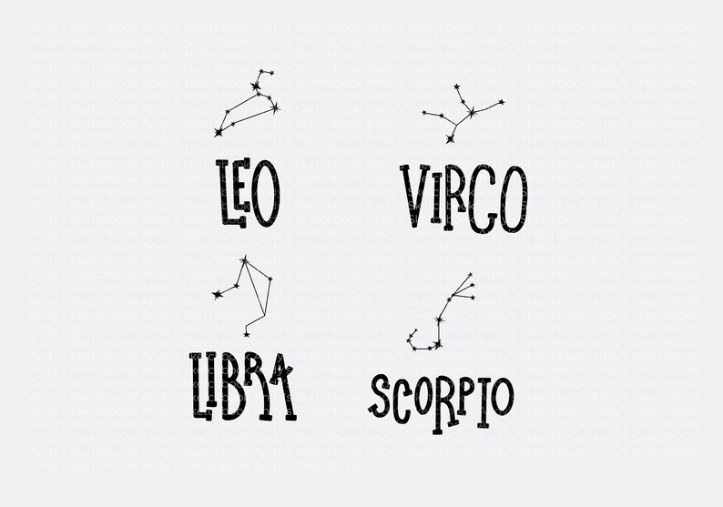 Astrological Signs Svg Bundle, Hand Drawn, Midcentury Modern Font, for ...