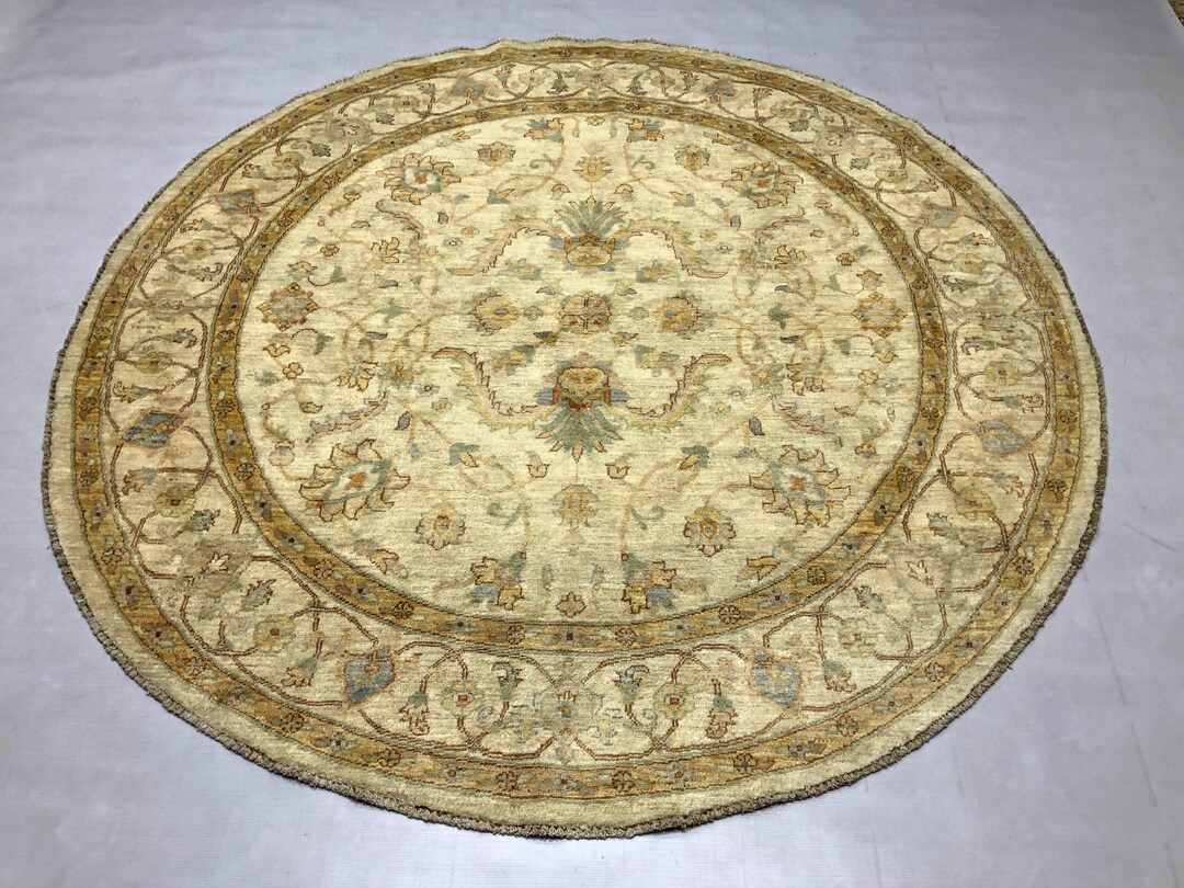 Hand Knotted Beige 6x6 Circle Rug - 6x6 White Floral Chobi Rug - Afghan ...