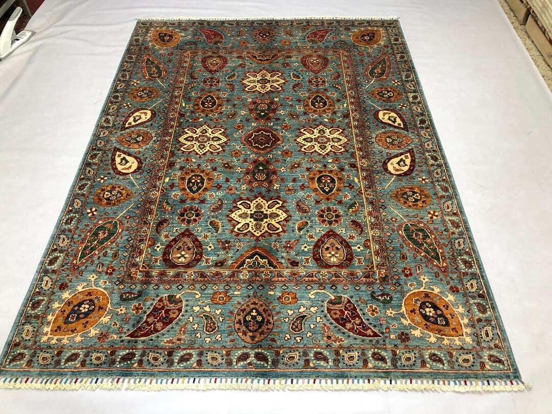 Blue Suzani Area Rug 6x8 Ft , Bidjar Blue Wool Rug , Blue Orange ...