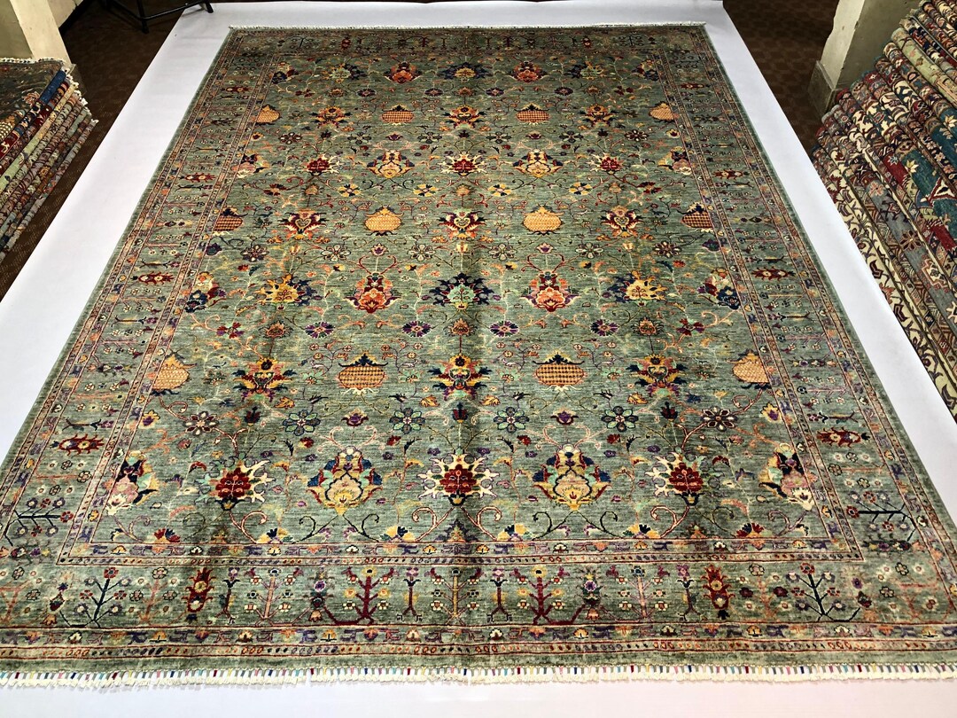 Light Grey Afghan Floral Rug 9x12, Oriental Large Rug for Home Warm ...