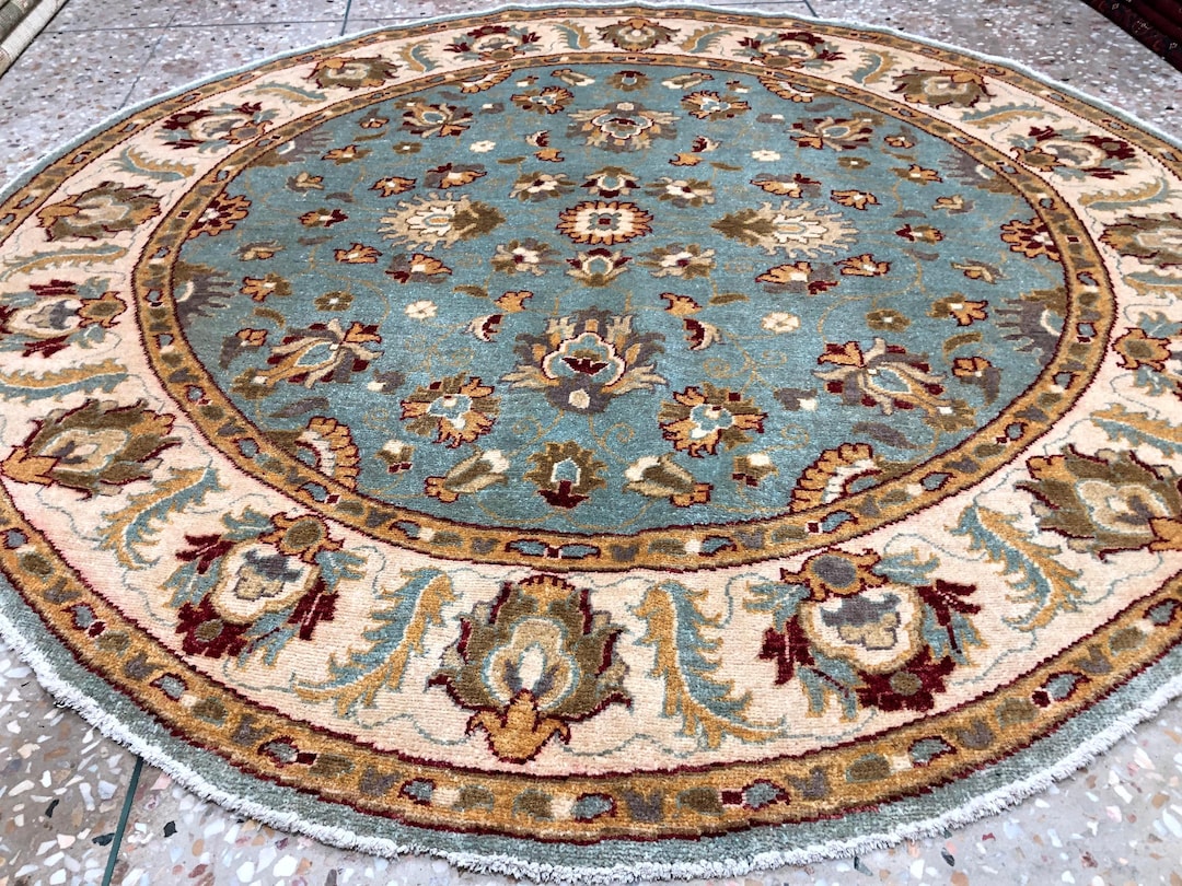 5x5 Ft Blue Round Wool Rug: Vintage Afghan Blue Circle Rug , Dining ...