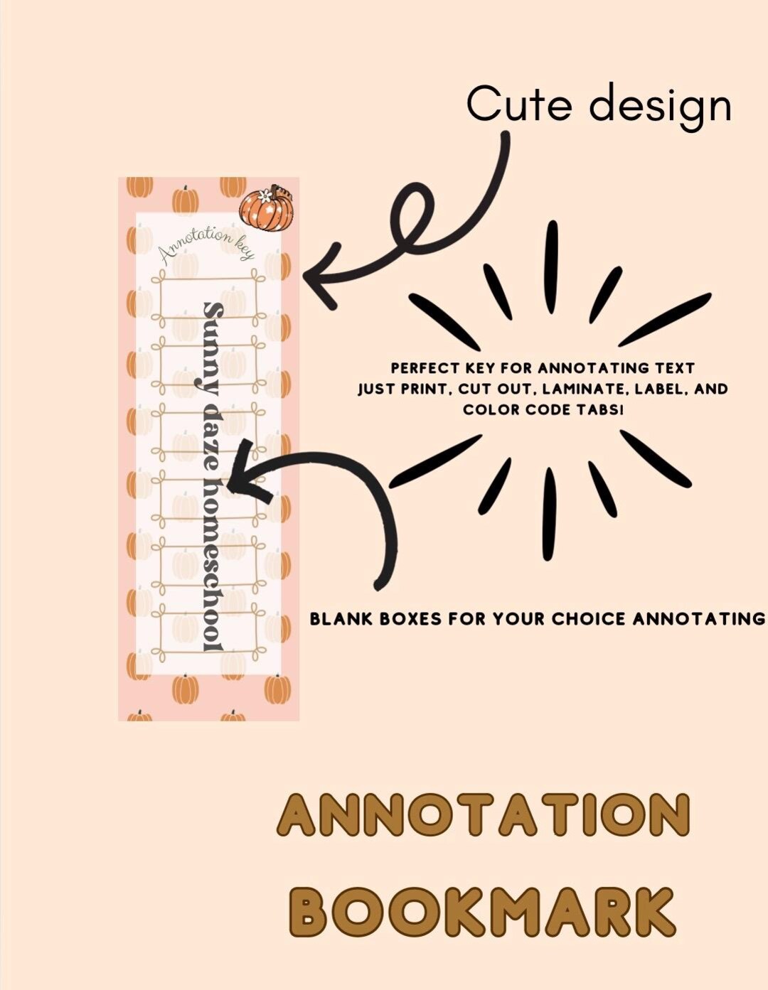 Cute Pumpkins Fall Annotation Key Bookmark Blank - Etsy